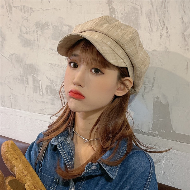 Maikun Vintage Women's Plaid Octagonal Cap Bri... – Vicedeal