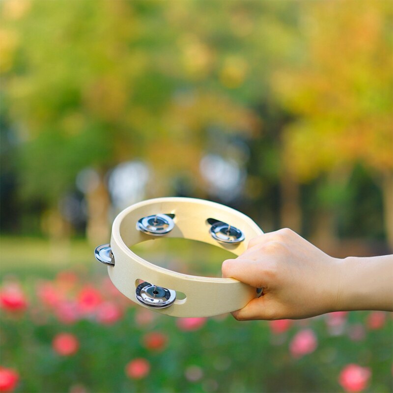 6 Inch Wood Handheld Tambourine Sigle Row, Tambour... – Grandado