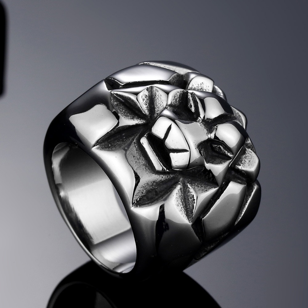 Anillo tipo sello de cabeza de león para hombre, d... – Grandado