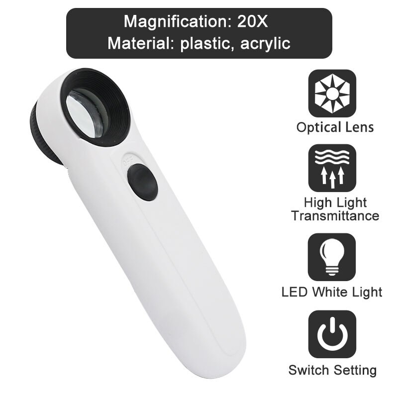 20X Handheld Beleuchtet Lupe LED Tasche Lupe mit 2... – Vicedeal