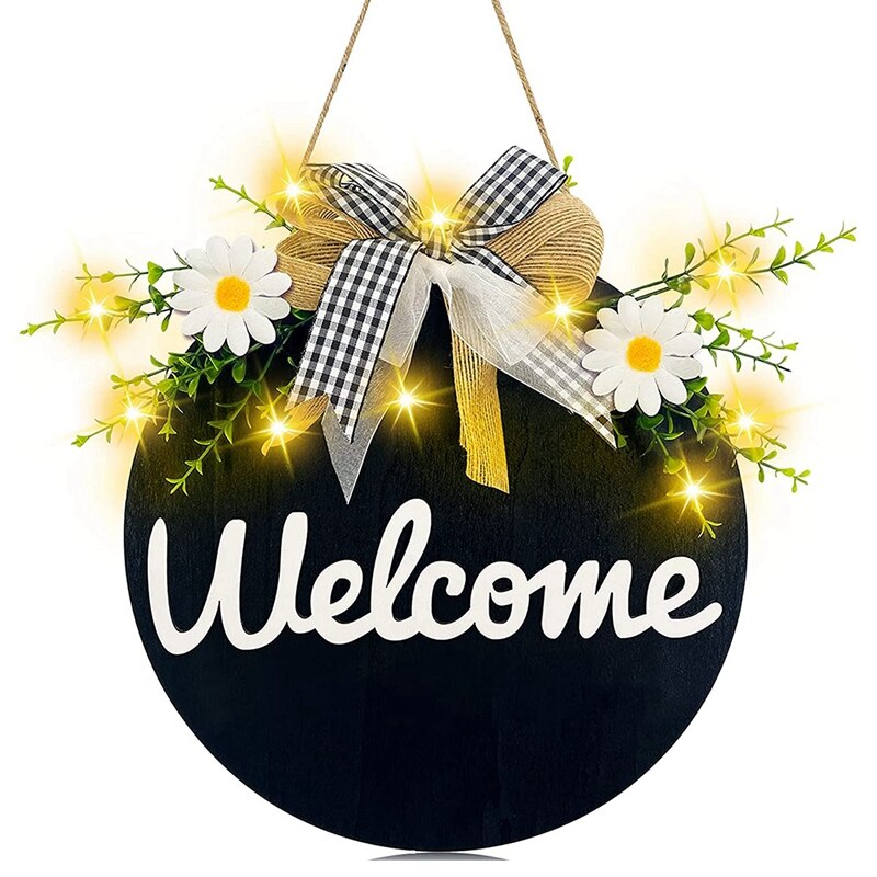 Lighted Welcome Wreath Sign Front Door Porch Decor... – Grandado