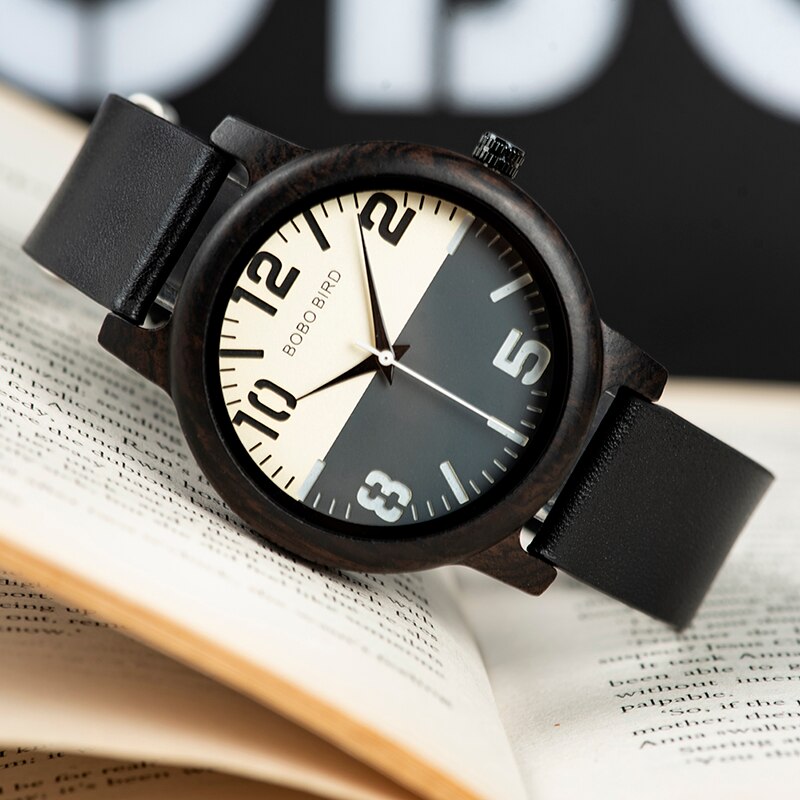 BOBO BIRD Ebony Wood Watch Men Timepieces Leather ... – Vicedeal