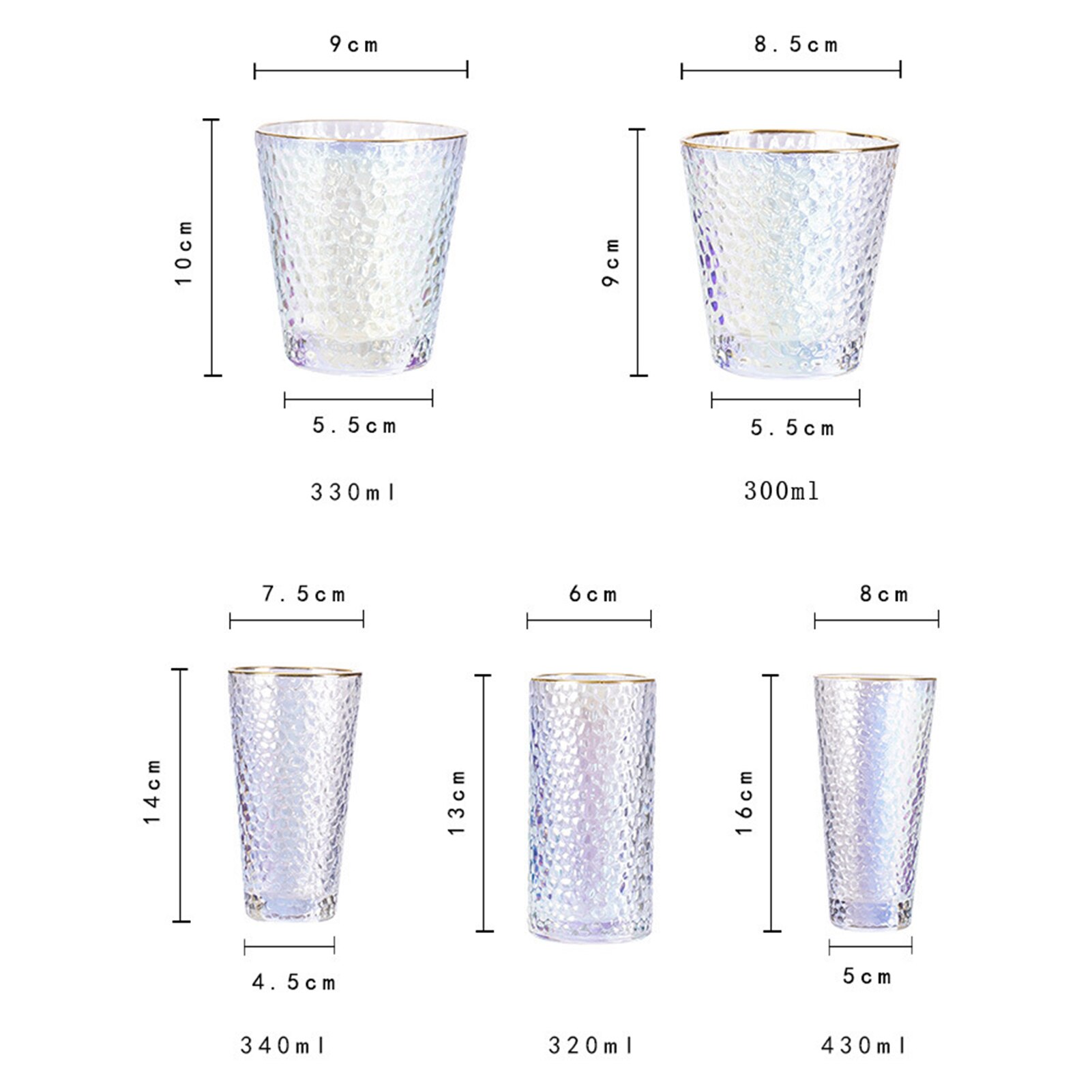 300/320/330/340/430ml heldere vergulde kaliber wat... – Grandado