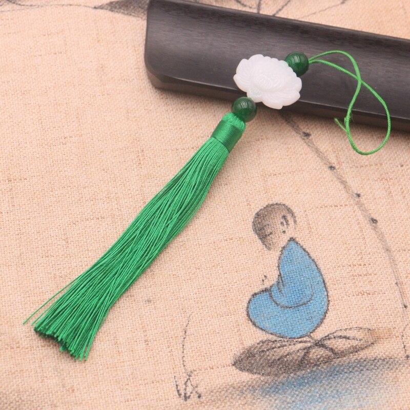 16.5CM / white jade lotus tassel pendant retro DIY... – Grandado