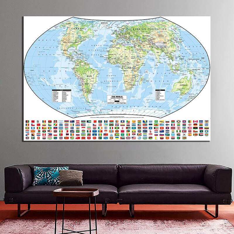 90*60cm The World Map with National Flags Wall Art... – Vicedeal