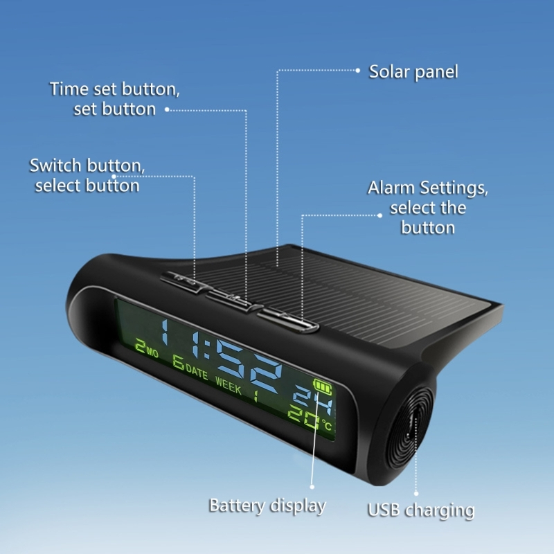 Solar Car Clocks Automotive Electronic Led Digital... – Grandado