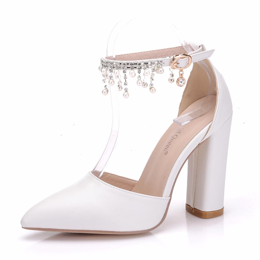 Crystal Queen White PU High Heel Sandals Women Wed... – Grandado