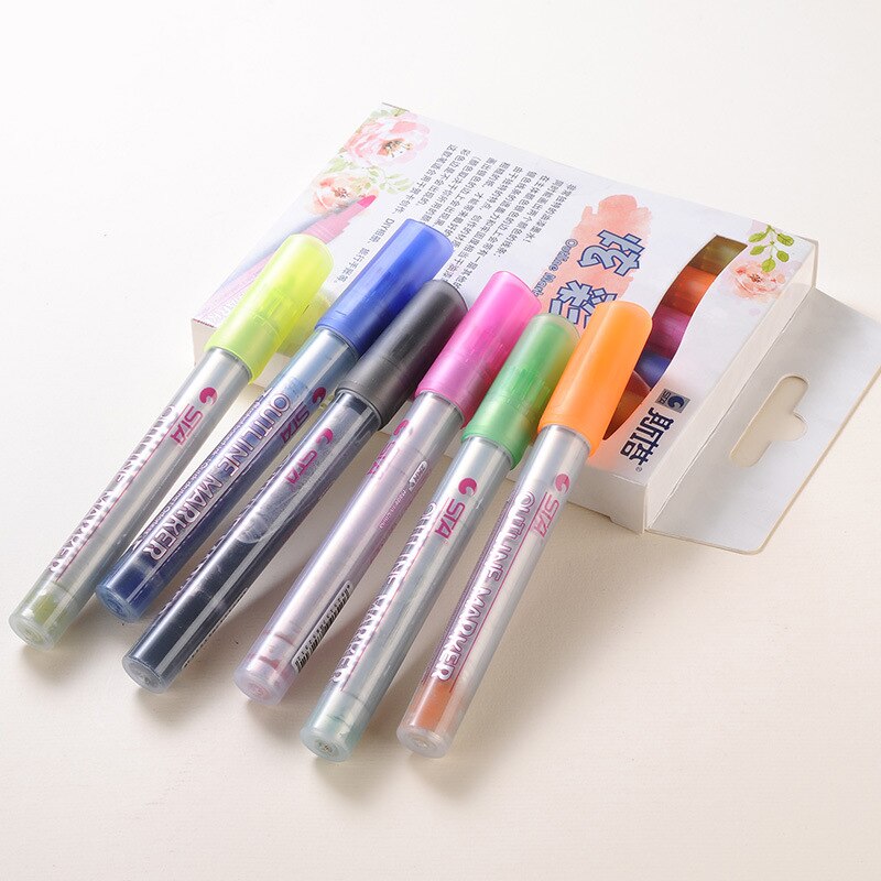 6 Colors Metallic Outline Marker Pens Alcohol Acry... – Grandado