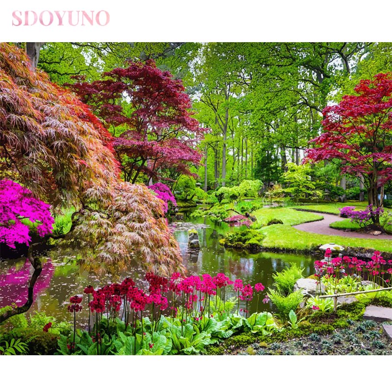 SDOYUNO Forest landscape diy frame oil painting by... – Grandado