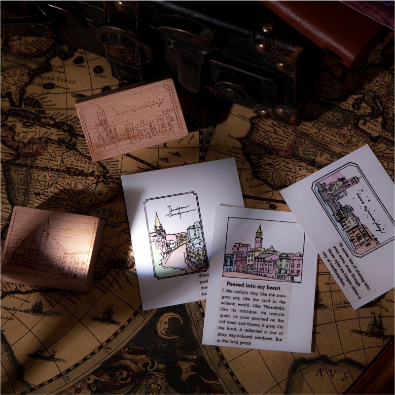 Vintage European City Architecture Stamp DIY Woode... – Grandado