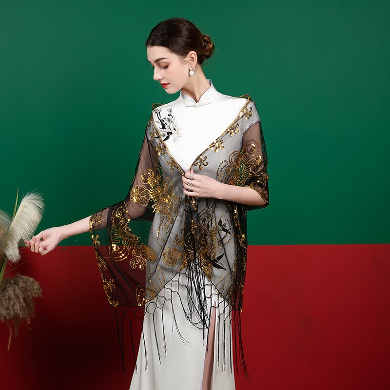 Vintage kvaster bryllup langt sjal pink guld rød p... – Vicedeal