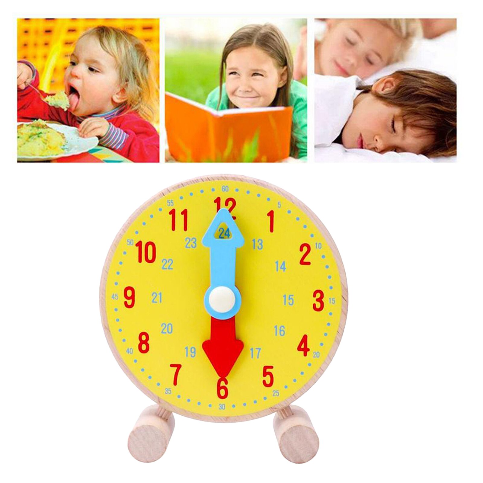 Wooden Teaching Clock Learn To Tell the Time Clock... – Grandado