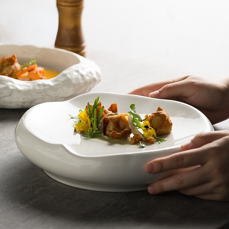 Oval Dish Plate Household White Ceramic Dish Noodl... – Grandado