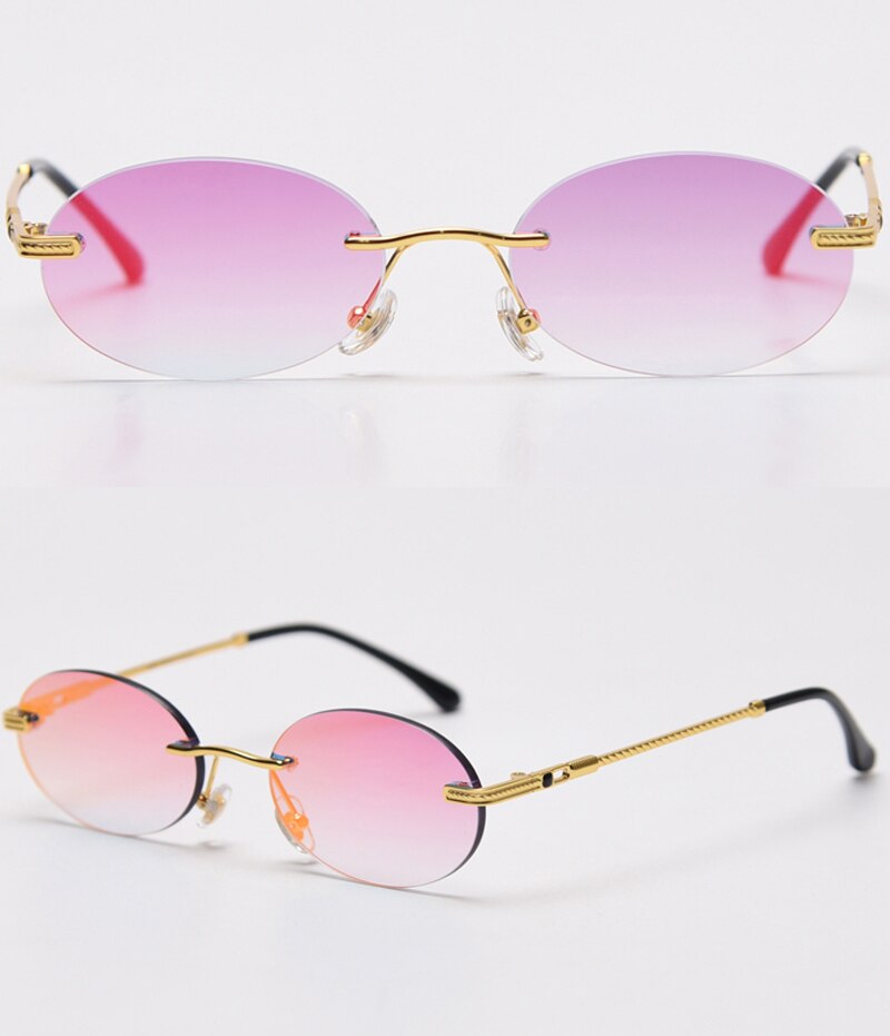 Peekaboo retro oval sunglasses rimless man blue mi... – Vicedeal