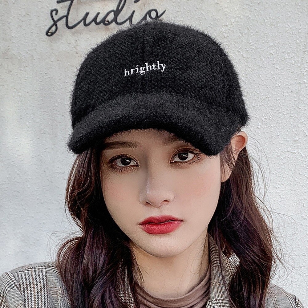 Women Peaked Cap Curved Brim Artificial Wool Solid... – Vicedeal