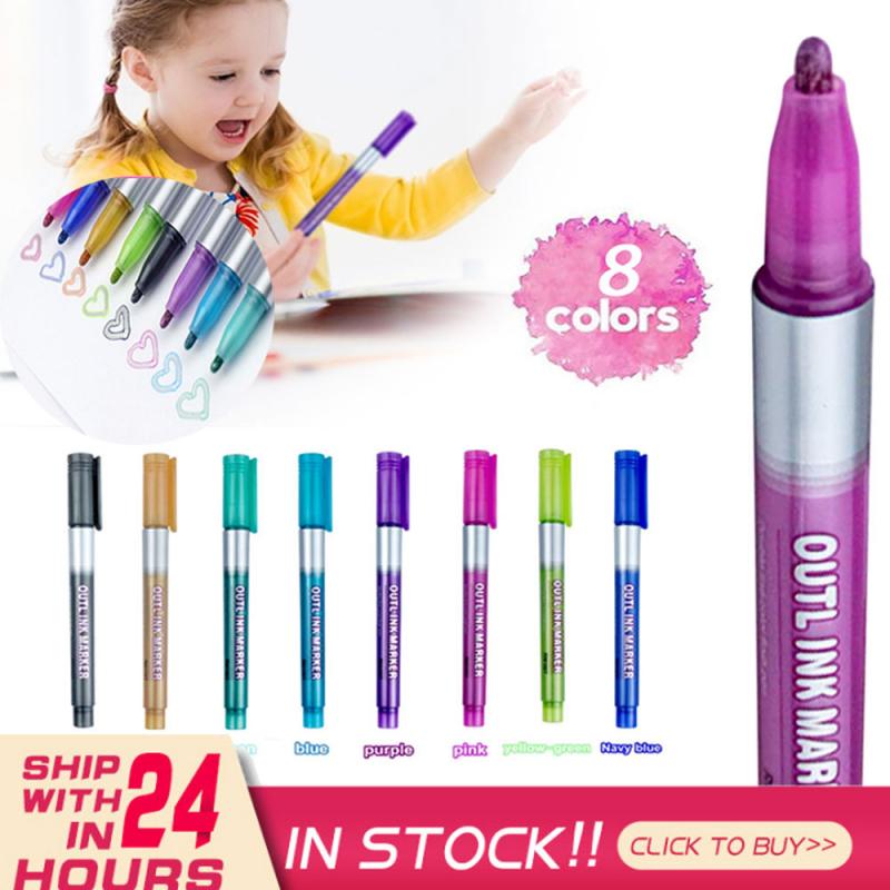 8 Colors Double Lines Contour Art Pens Markers Pen... – Vicedeal