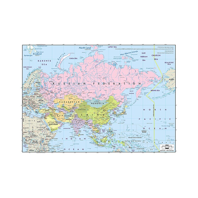 150x100cm Non-woven Waterproof Map of Asia Mercato... – Grandado