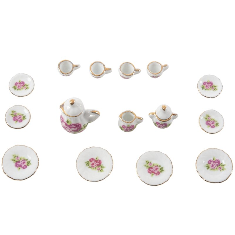 15 pieces Porcelain tea set Dollhouse miniature fo... – Grandado