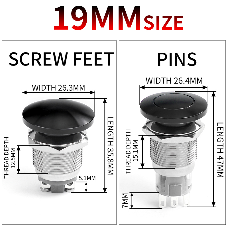 1PCS Push Button Switch 16 19 22mm Metal Mushroom ... – Grandado