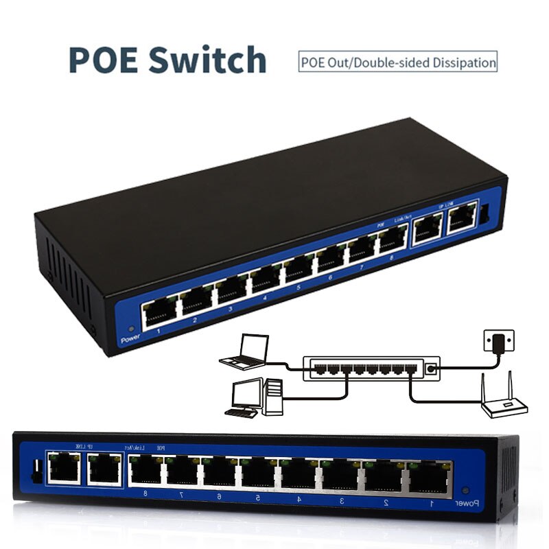 10 Ports 8 PoE Injektor POE Power Over Ethernet Sw... – Vicedeal