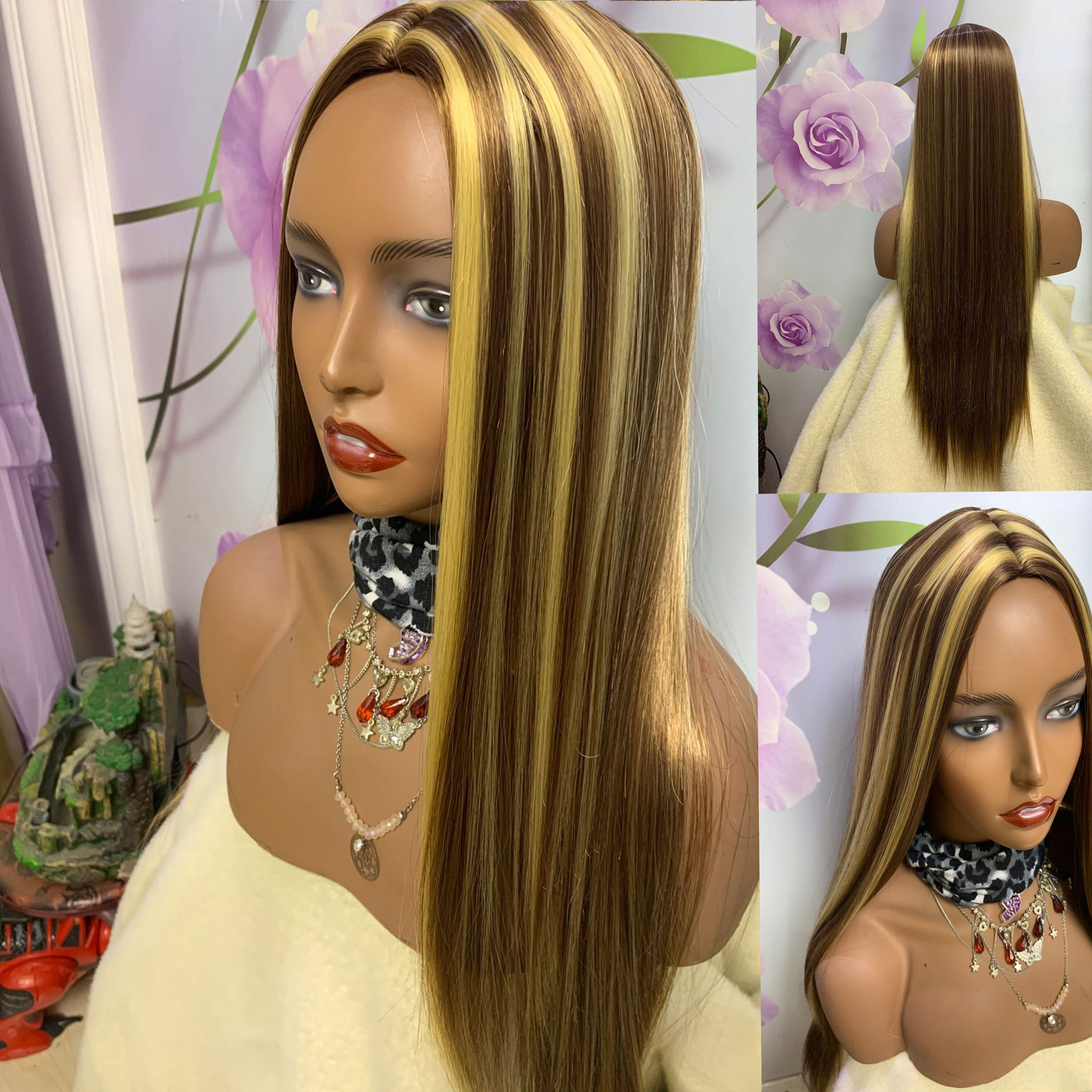 Highlight Color Fiber Wigs with Middle Deep Part S... – Grandado