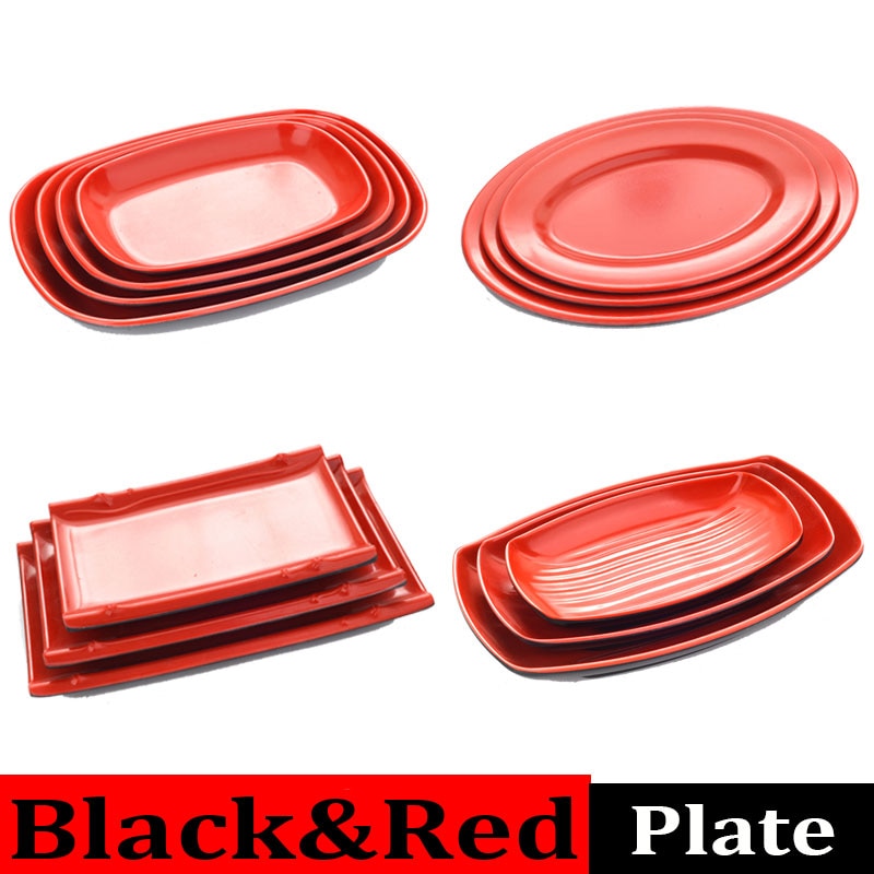 Melamine Oval Dish Plate Plastic Black Red Kitchen... – Vicedeal