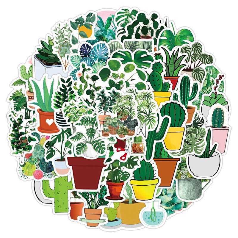 50PCS Cute Cartoon Green Plant Cactus Potted Stick... – Grandado