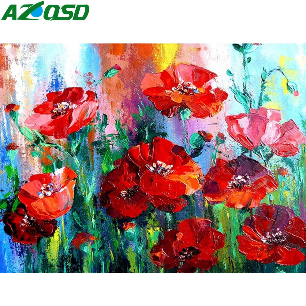 AZQSD Drawing By Numbers Poppy Acrylic Paint Hand ... – Grandado