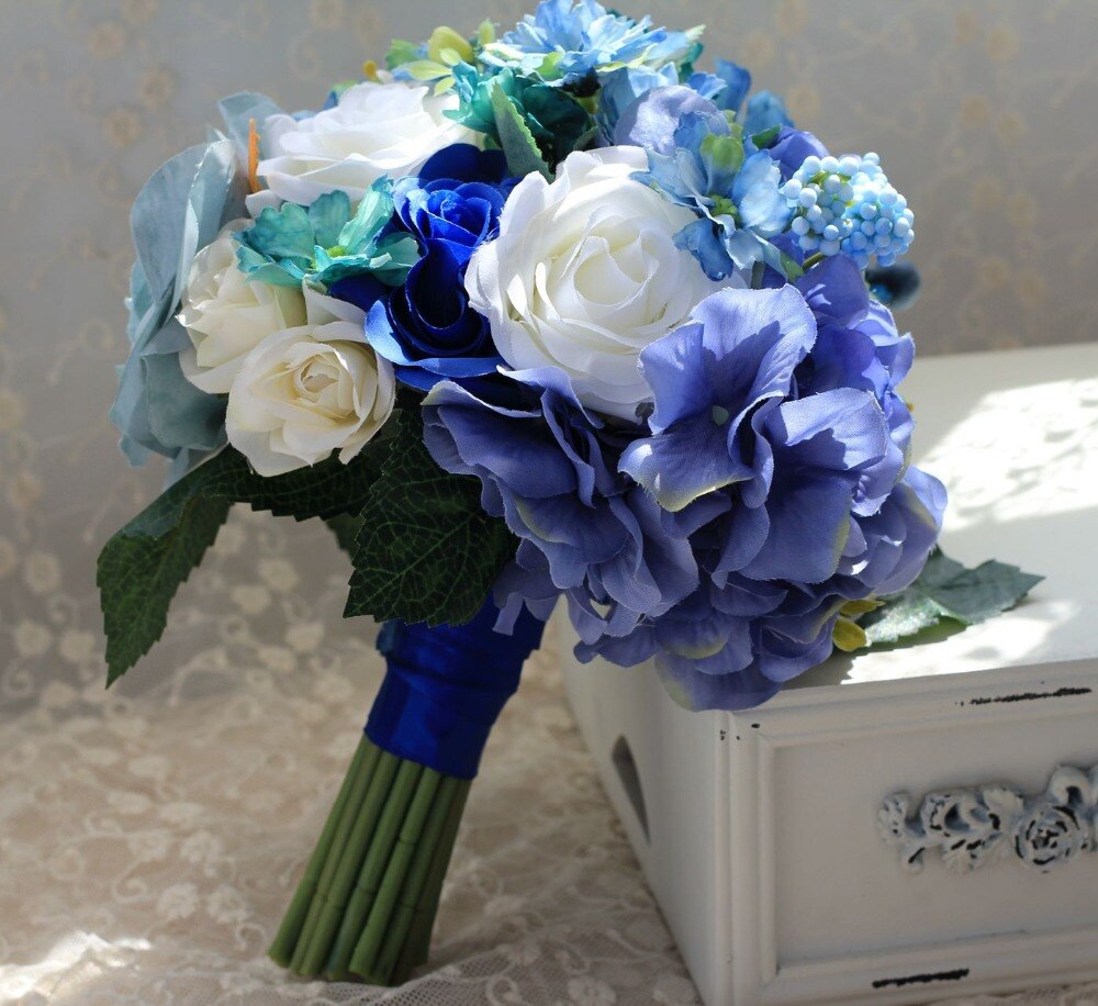 Blauw Kunstmatige Bruidsboeketten Handgemaakte Bru... – Grandado