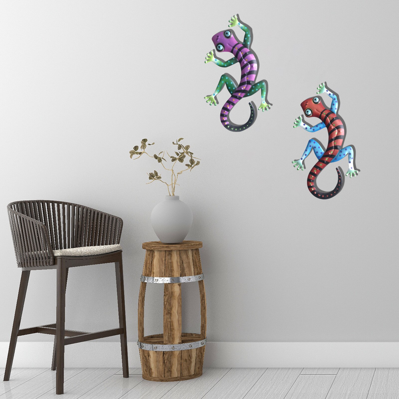 Metal Lizard Wall Art with Green Glass Painting fo... – Grandado