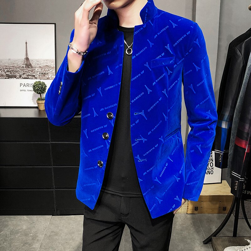 Luxury Velvet Men Blazers Spring Stand-up Collar W... – Vicedeal