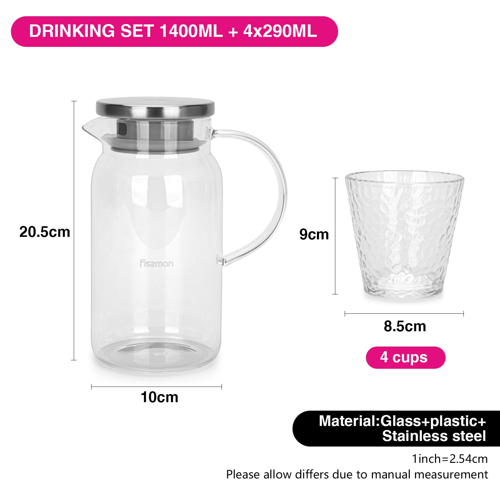 FISSMAN 1.4L Borosilicate Glass Pitcher 5Pcs Drink... – Grandado