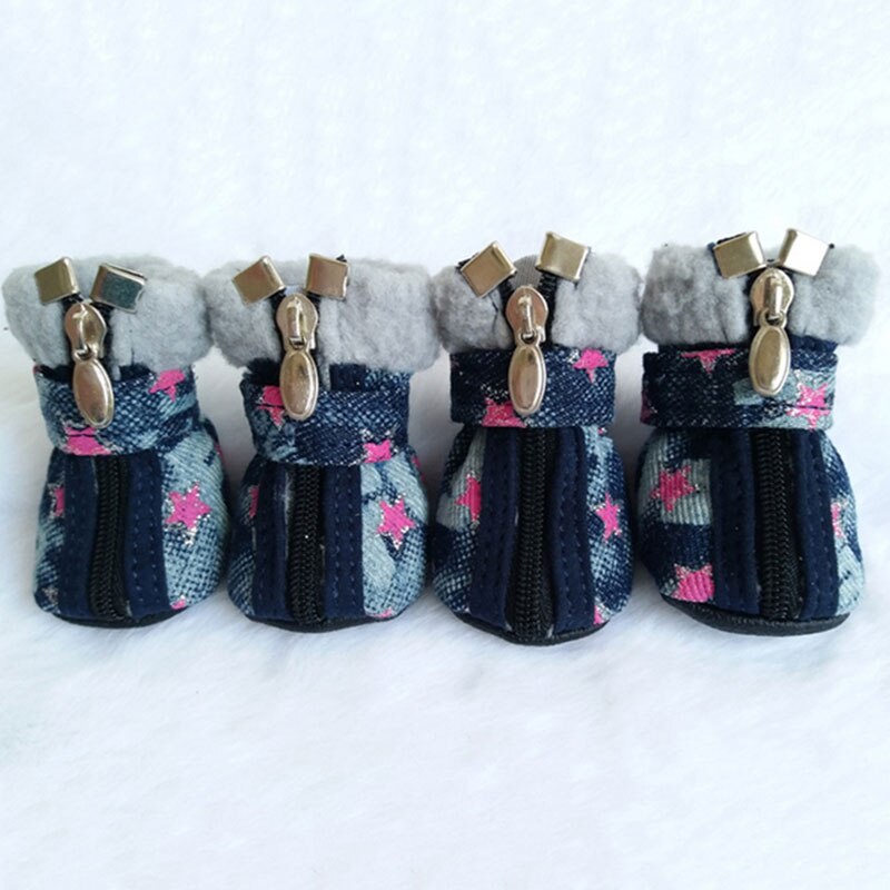 4pcs/set Warm Dogs Puppy Shoes Denim Snow Booties ... – Vicedeal