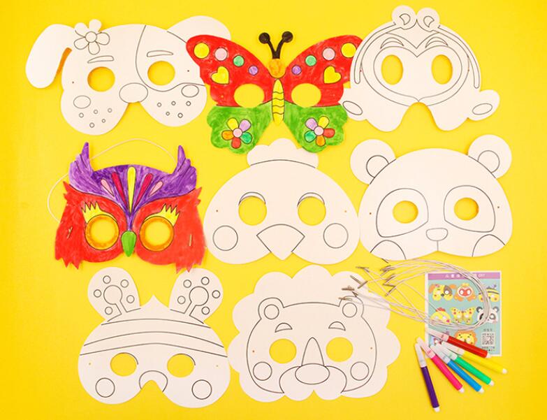 8Pcs Cartoon Animal Painting Mask DIY Color Kinder... – Grandado