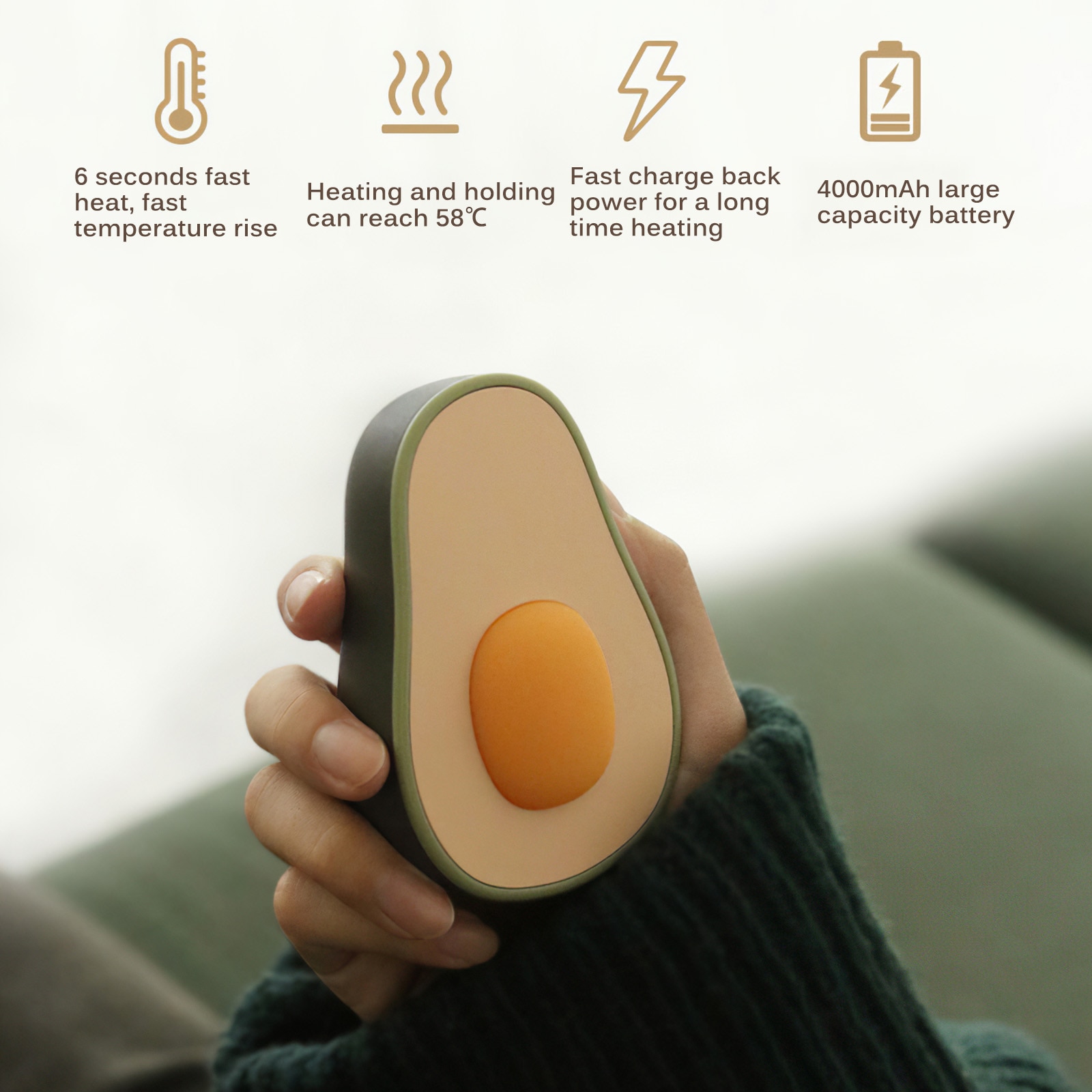 Avocado Pocket Heater Hand Warmer Electric Recharg... – Vicedeal