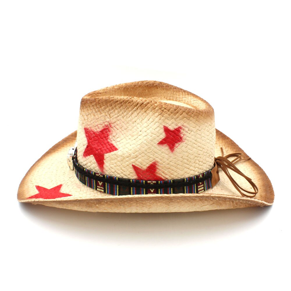 Women Men Straw Western Cowboy Hat With Bohemia Bu... – Grandado