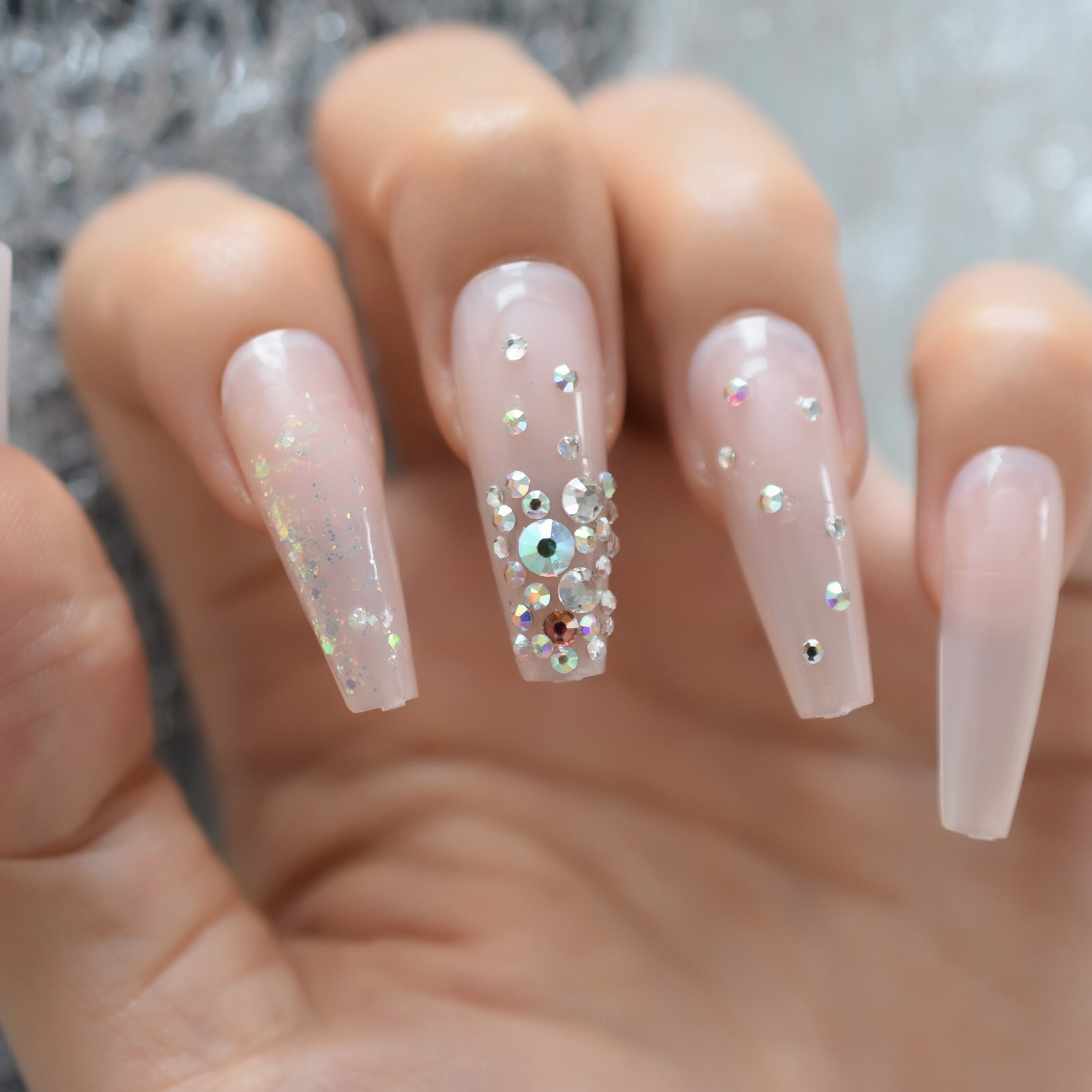 White Press On Nail Tips Long Coffin false nail Ma... – Grandado