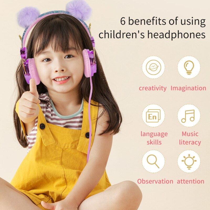 Funny Kids Headset Colorful Diamond Girl Wired Hea... – Grandado