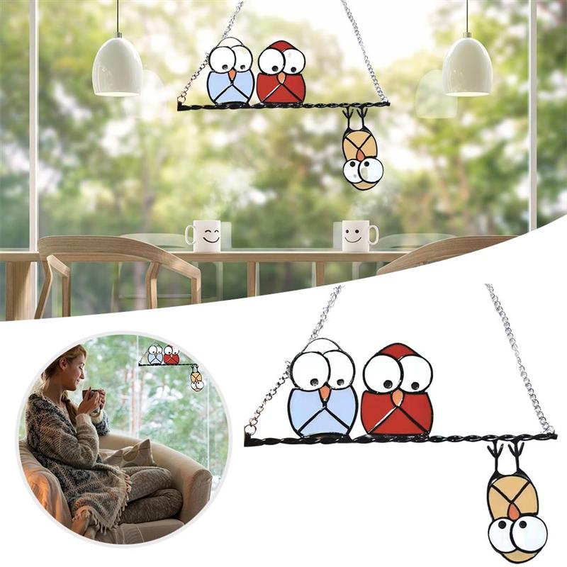 Owls Window Hangings Stained Glass Window Bird Pen... – Vicedeal