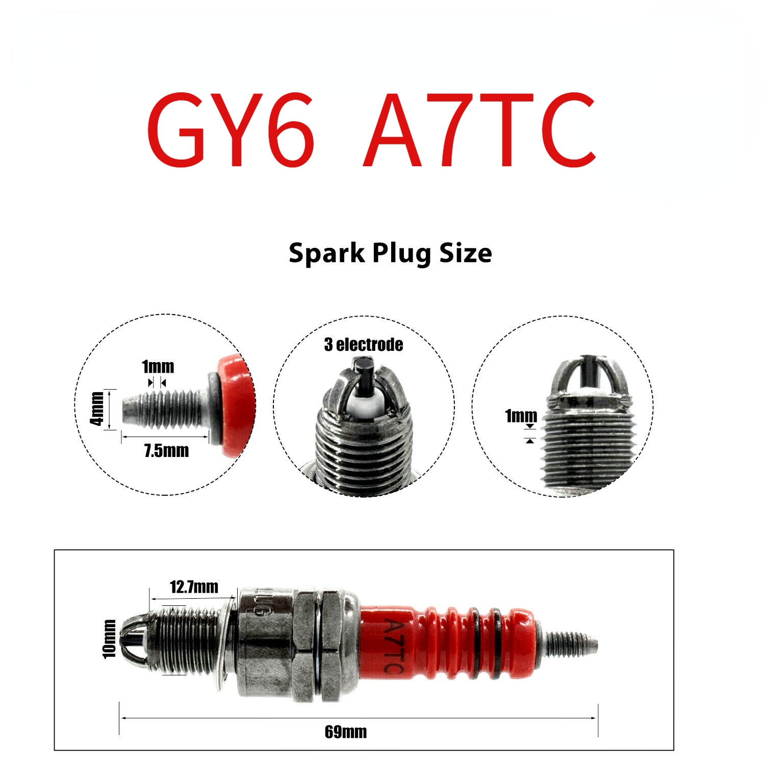 Spark Plug A7TC A7TJC 3 Electrode GY6 50cc -150cc ... – Grandado
