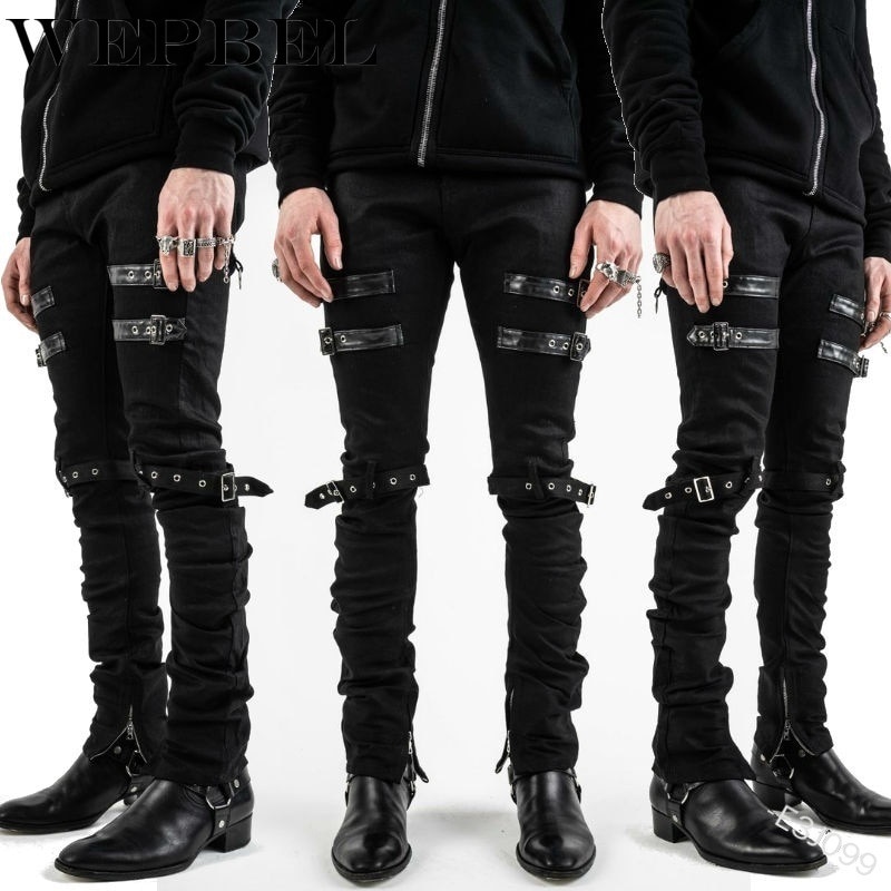 WEPBEL Punk Rock Style Black Mens Slim Fit Long Pa... – Vicedeal
