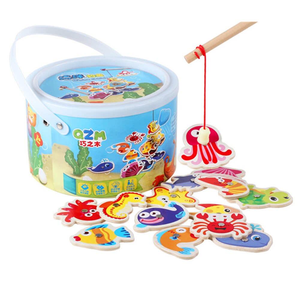 Wooden Two-Pole Sea Animal Fishing Magnetic Toys S... – Grandado