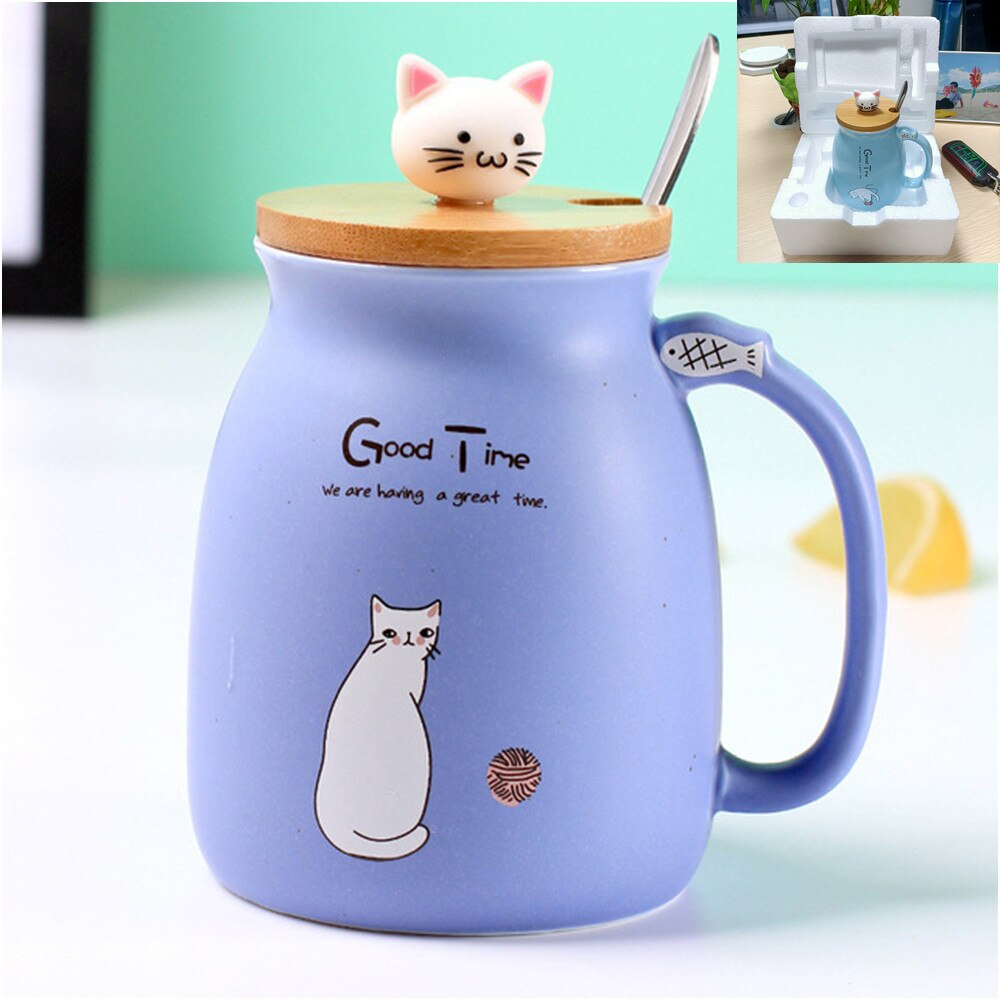 Färg tecknadmjölk kaffe keramisk mugg med lock ske... – Grandado