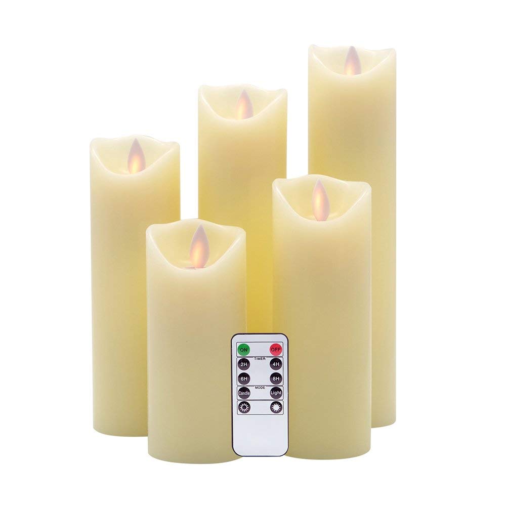 Pakke of 5 gule lyse led flammefri vokslys med fj... – Vicedeal
