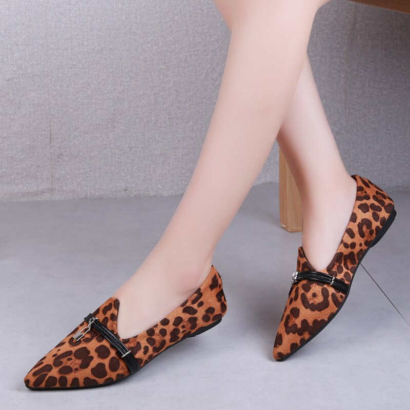 Women Flats Leopard Printed Pointed Toe Nubuckle l... – Grandado