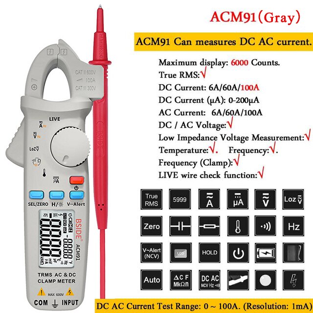 BSIDE True RMS Digital Clamp Meter DC AC Current V... – Vicedeal
