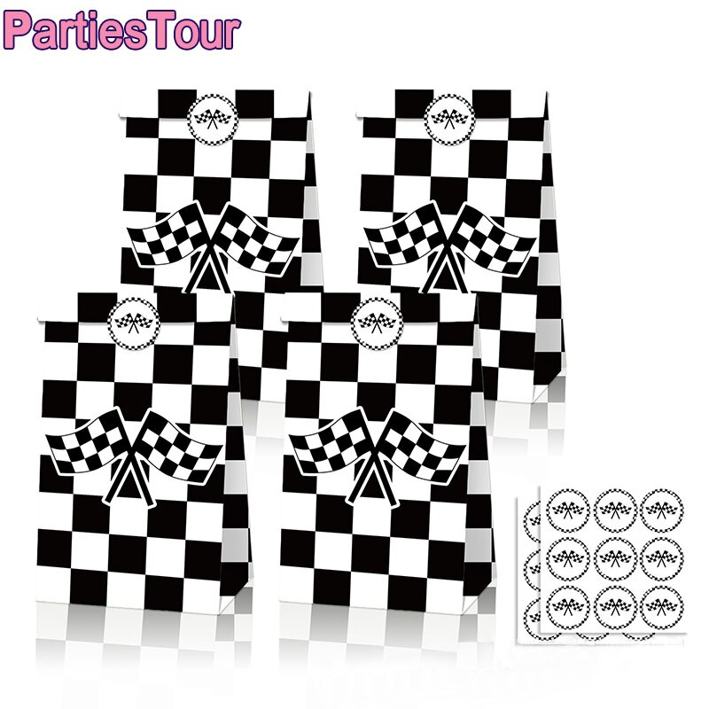 12pcs Race Car Party Treat Bag with Checkered Raci... – Grandado