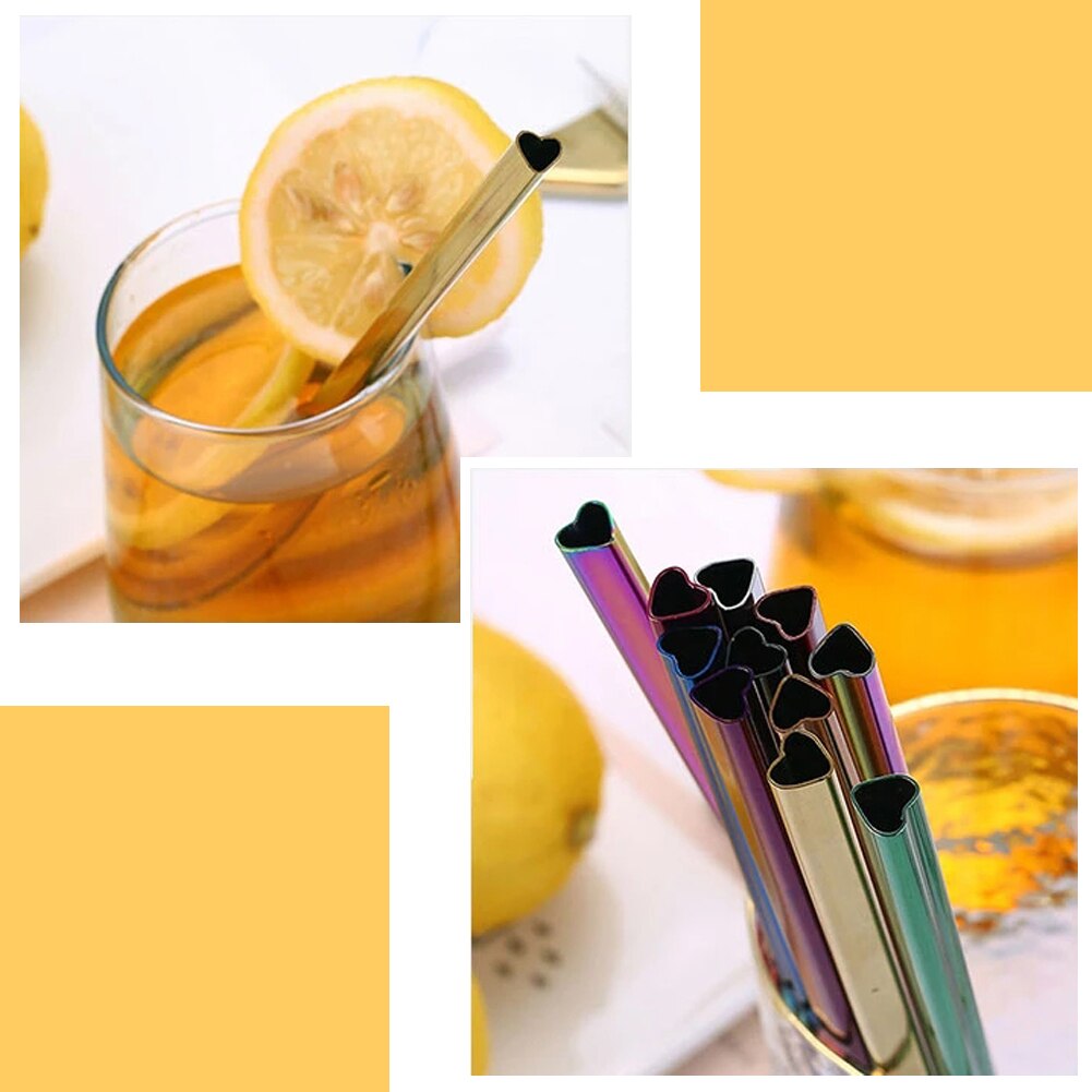 Stainless Steel Reusable Heart-Shaped Straws Color... – Grandado