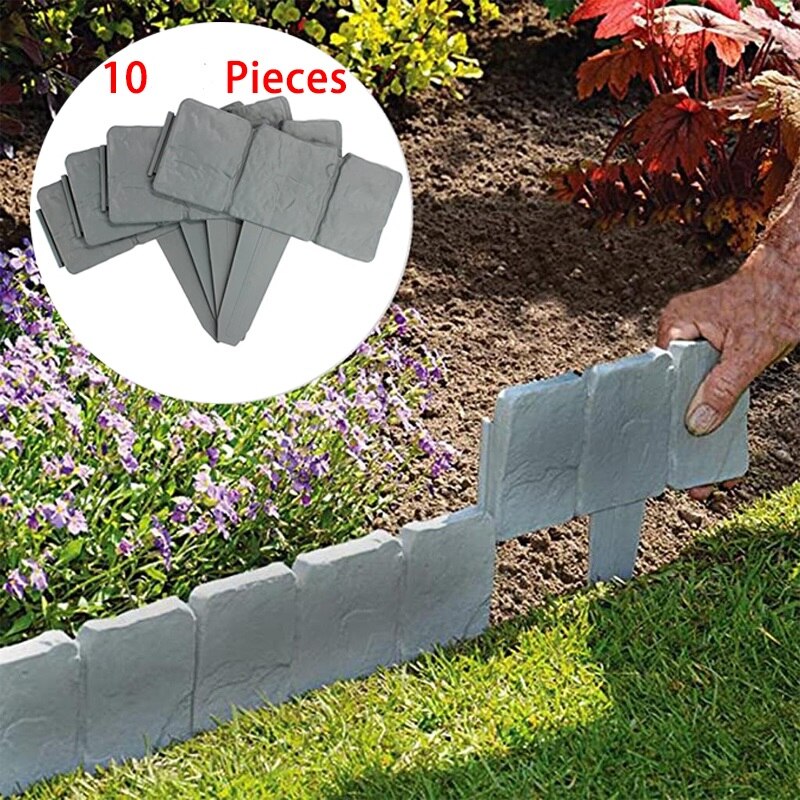 10Pcs Grey Garden Fence Edging Cobbled Stone Effec... – Grandado