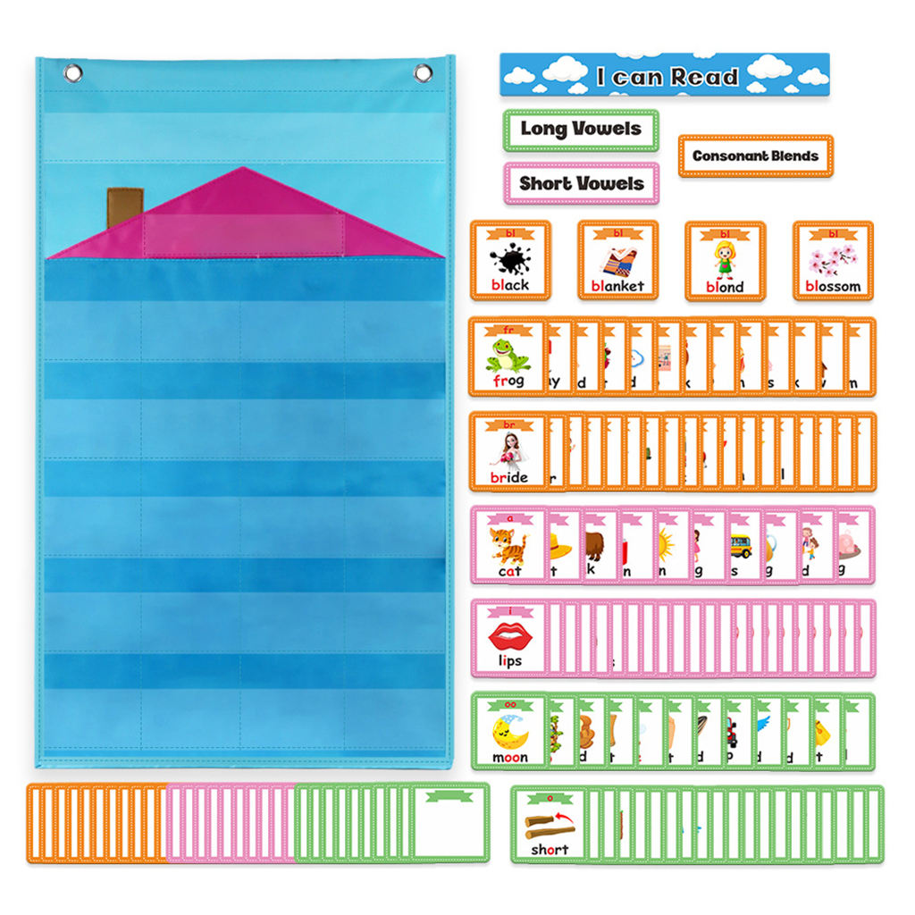 Reusable Pocket Chart Toy Blue with 154 Cards Educ... – Grandado